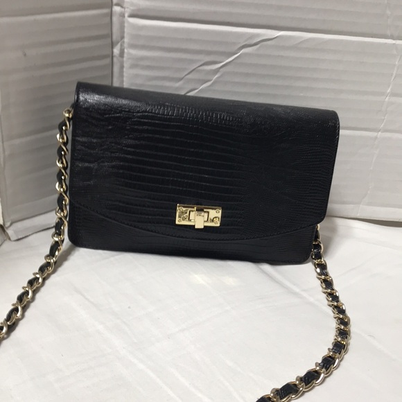 Uterque | Bags | Uterque Lizard Embossed Crossbody With Gold Tone Strap ...